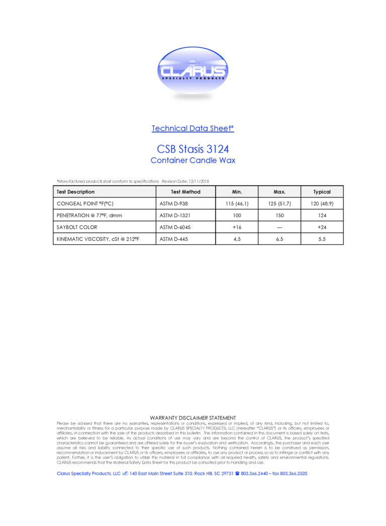 Specs & Samples | Clarus Speciality Products